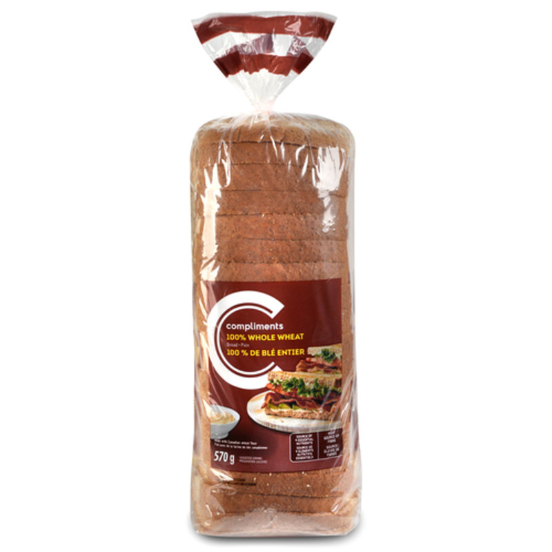 Compliments 100% Whole Wheat Bread 570 g - Voilà Online Groceries & Offers