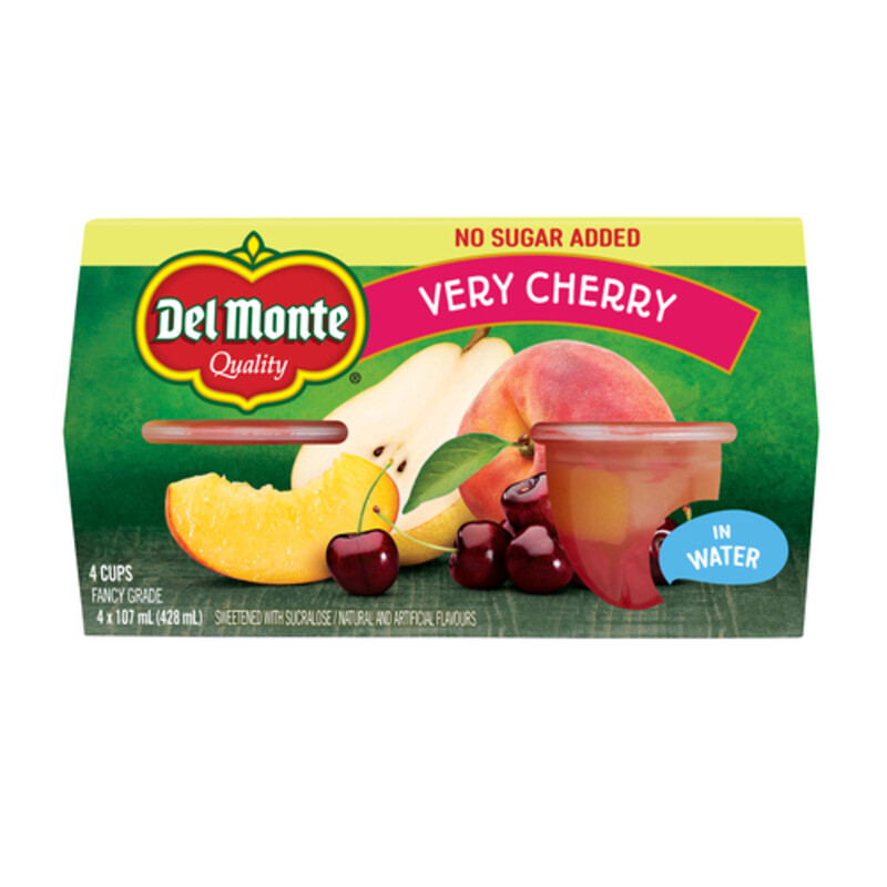 Del Monte Fruit Cups Packed In Water No Sugar Added Very Cherry 4 x 107 ...