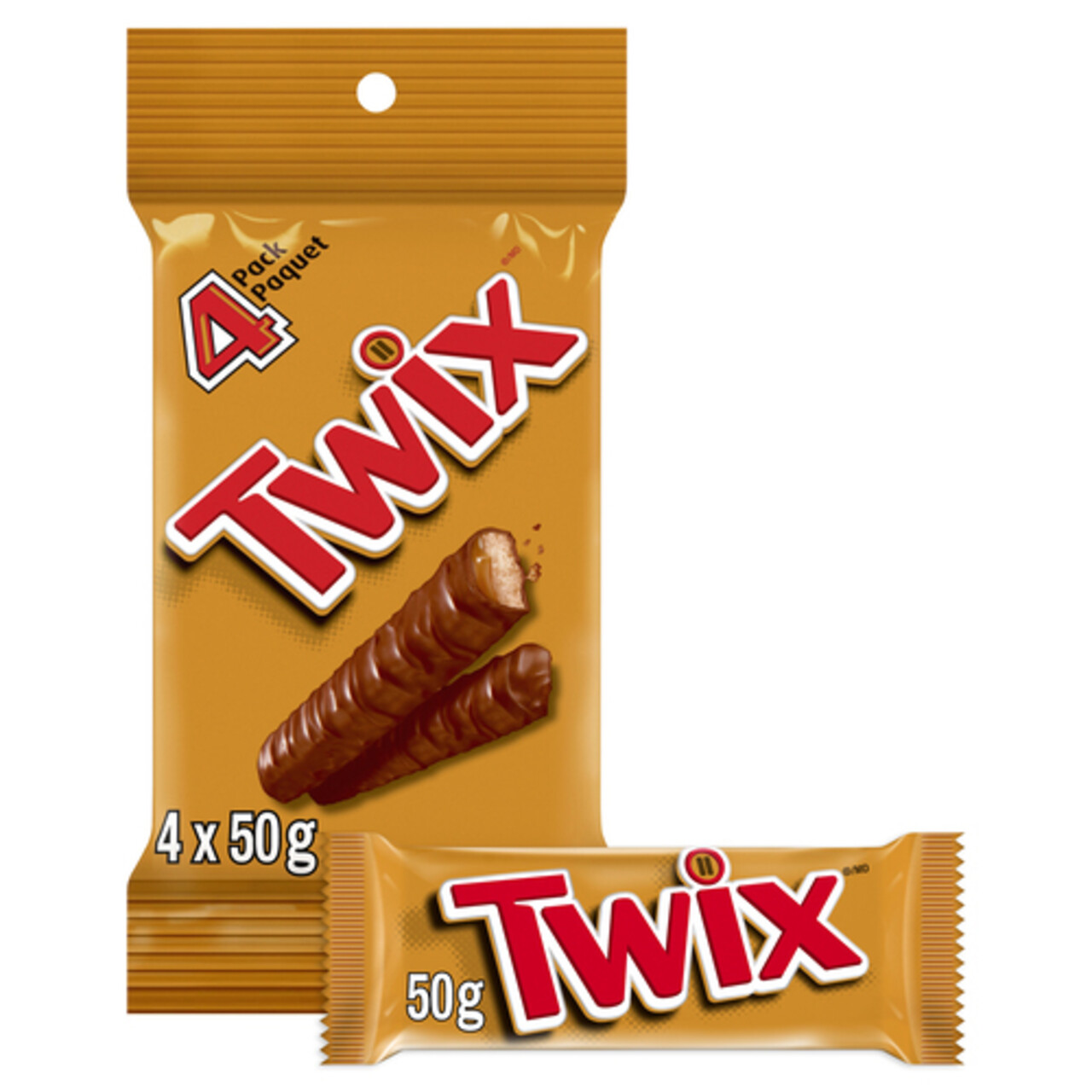 Twix Chocolate Candy Bar Caramel Cookie 4 Full Size Bars 50 g - Voilà ...