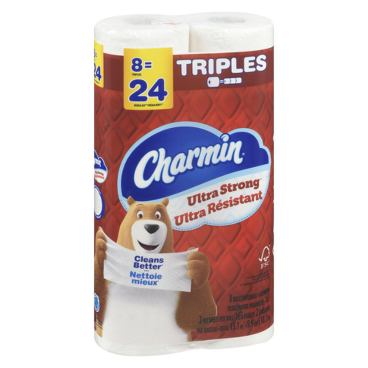 Charmin Toilet Paper Ultra Strong 2-Ply 8 Triple Rolls x 165 Sheets ...