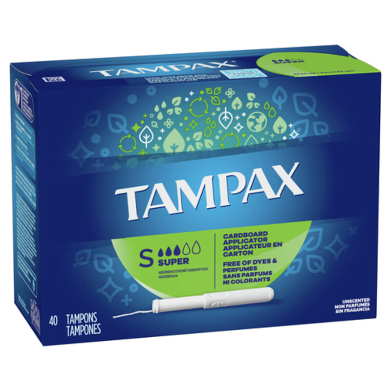 Tampax Cardboard Applicator Tampons Super Absorbency Unscented 40 Count ...