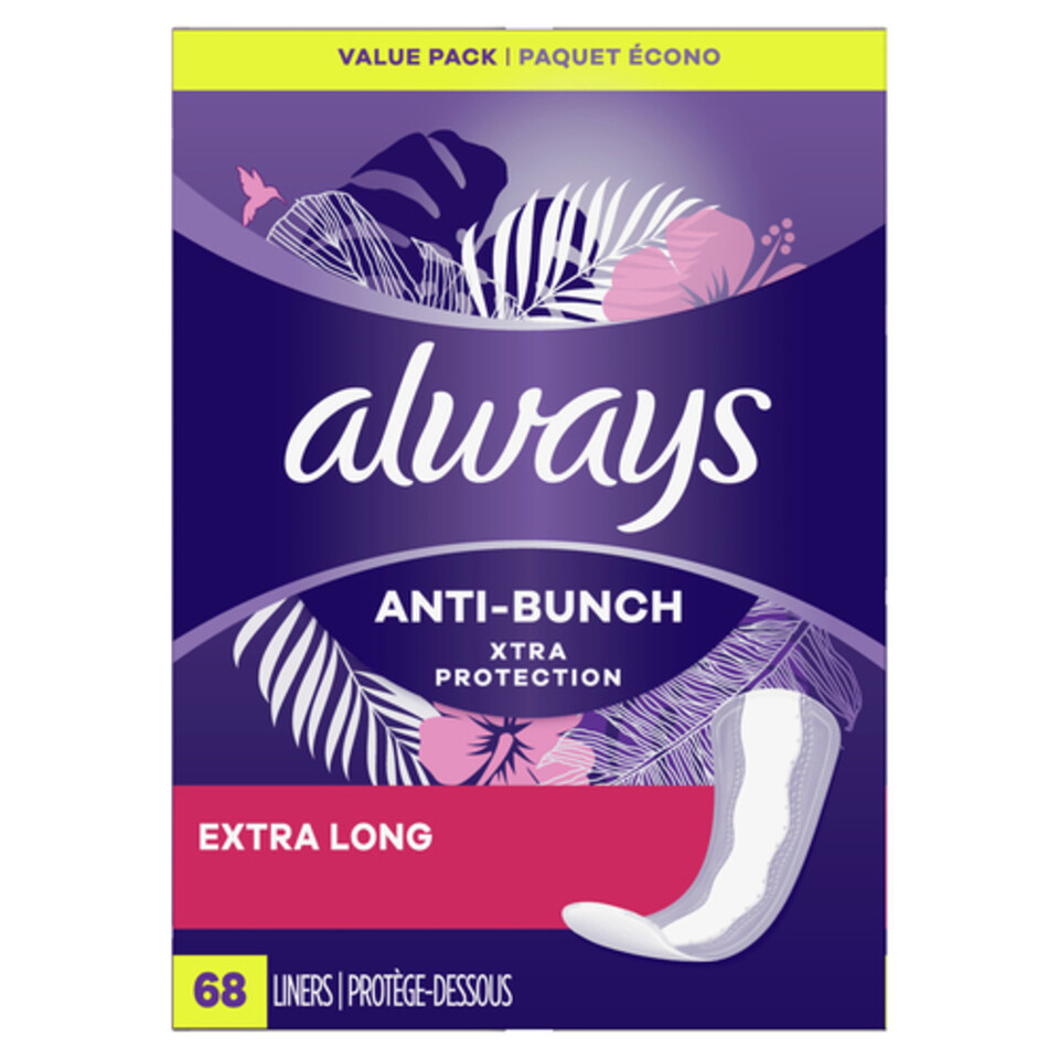 Always Anti Bunch Max Protection Panty Liners Extra Long Unscented 68 ...