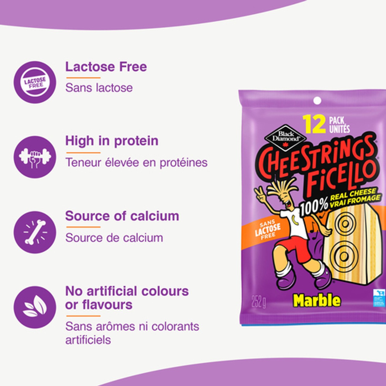 Black Diamond Lactose-Free Cheestrings Marble 12 Pack 252 g - Voilà Online Groceries & Offers