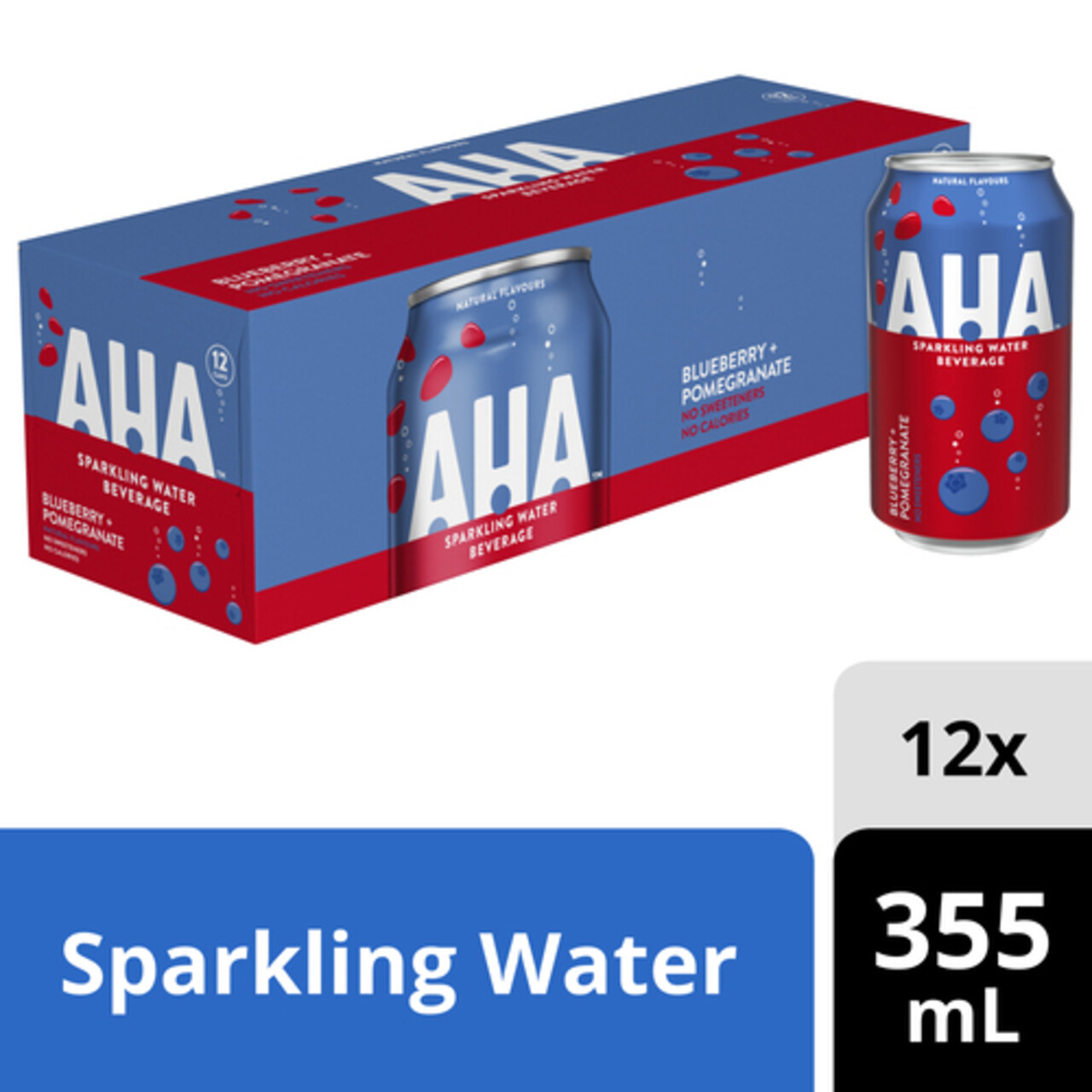 AHA Sparkling Water Blueberry Pomegranate 12 x 355 ml (cans) - Voilà Online Groceries & Offers