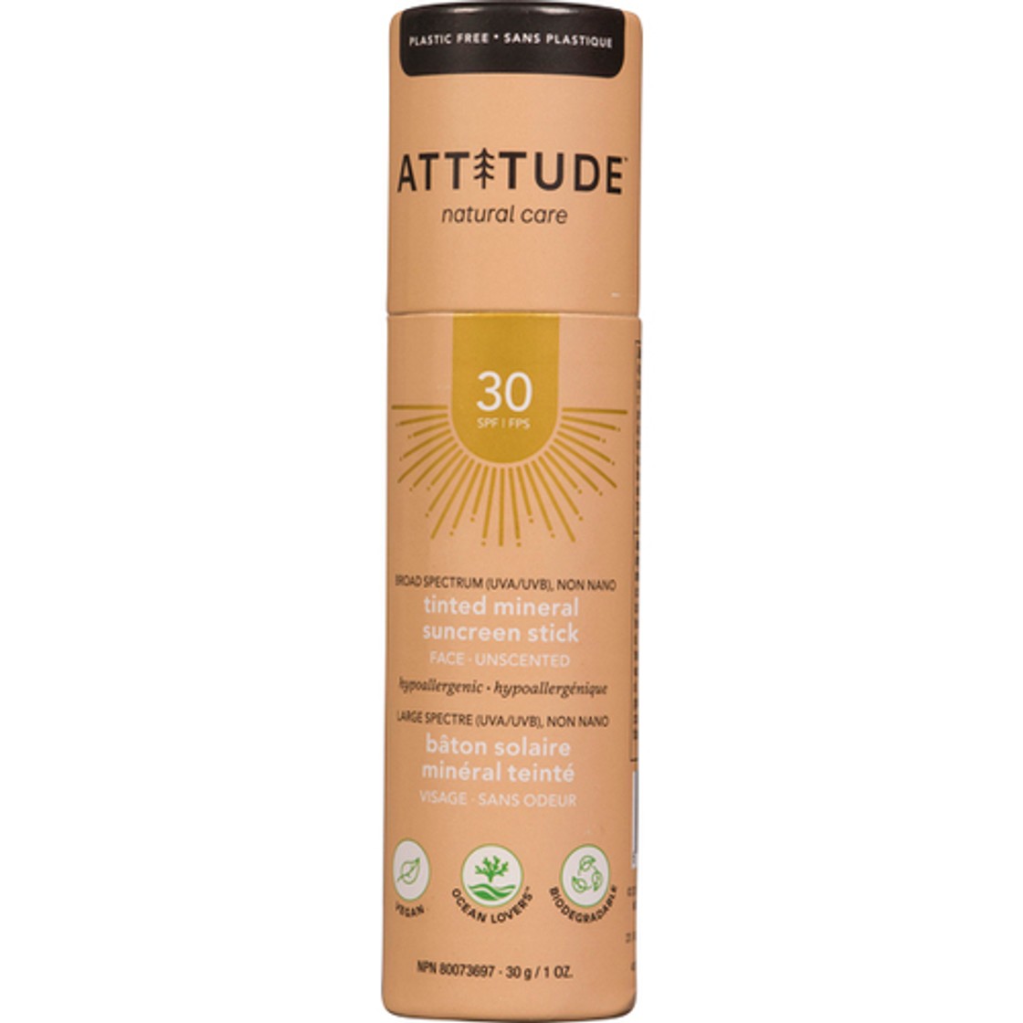 Attitude Tinted Mineral Sunscreen Face Stick SPF 30 Unscented 30 g ...