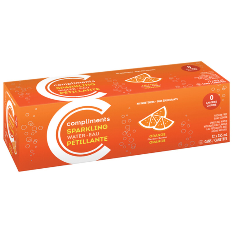 Compliments Sparkling Water Orange 12 x 355 ml (cans) - Voilà Online ...