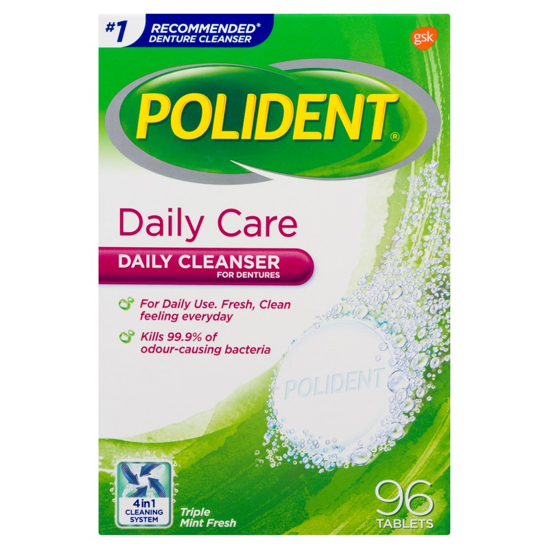 Polident Daily Care Denture Cleanser Tablets Triple Mint Fresh 96 ...