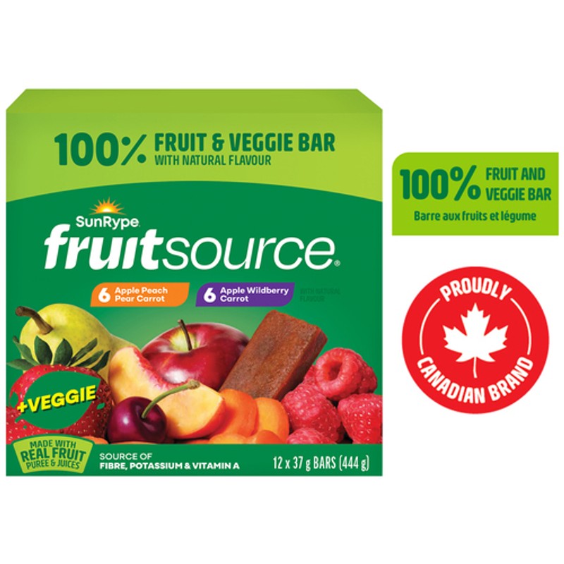 SunRype Fruitsource 100% Fruit And Veggie Bar Variety Pack 12 x 37 g ...
