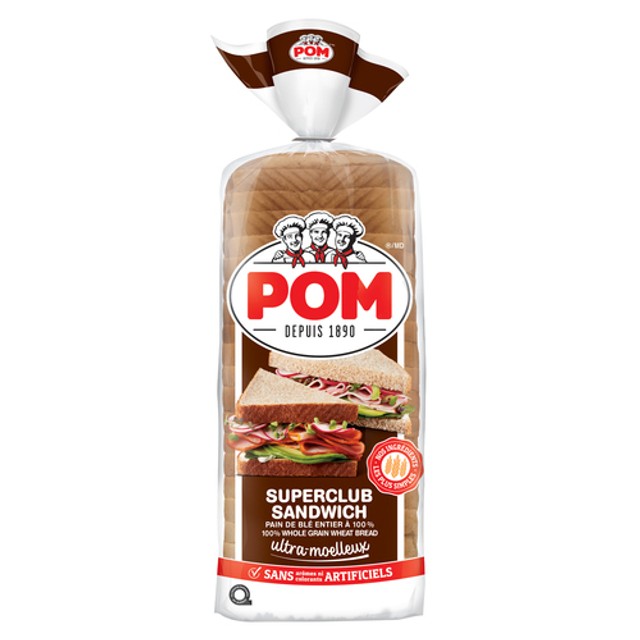POM 100% Whole Grain Wheat Sandwich Bread Ultra Moelleux Superclub 675 ...