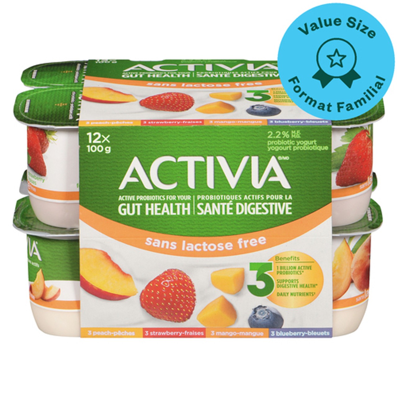 Activia Lactose-Free Probiotics Yogurt Strawberry Blueberry Peach Mango ...