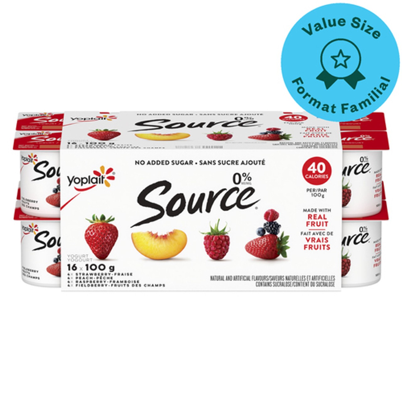 Yoplait Source 0% Traditional Yogurt Smooth Cups Variety Pack 16 x 100 ...