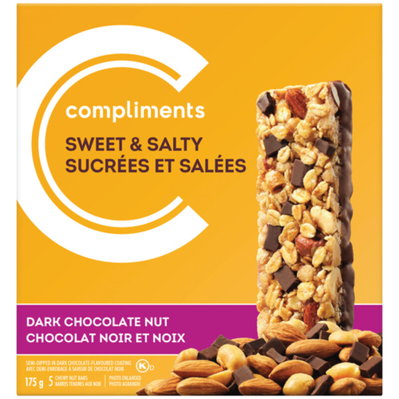 Compliments Chewy Nut Bars Sweet & Salty Dark Chocolate 175 g - Voilà ...