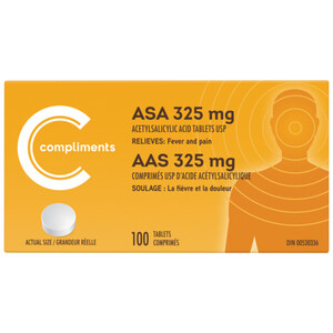 Compliments ASA Tablets 325 mg 100 EA - Voilà Online Groceries & Offers