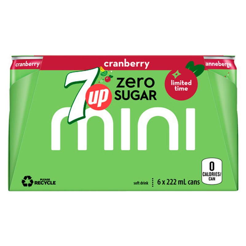 7 Up Mini Soft Drink Zero Sugar Cranberry 6 x 222 ml (cans) - Voilà ...