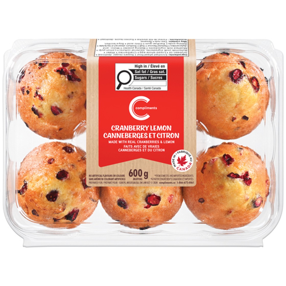 Compliments Muffins Cranberry Lemon 600 g - Voilà Online Groceries & Offers