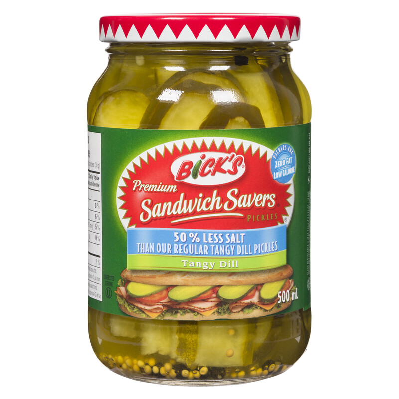 Bick's Sandwich Savers Pickles Tangy Dill 50% Less Salt 500 ml - Voilà Online Groceries & Offers