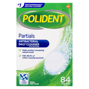 Polident Partials Antibacterial Daily Cleanser Tablets For Dentures 84 ...