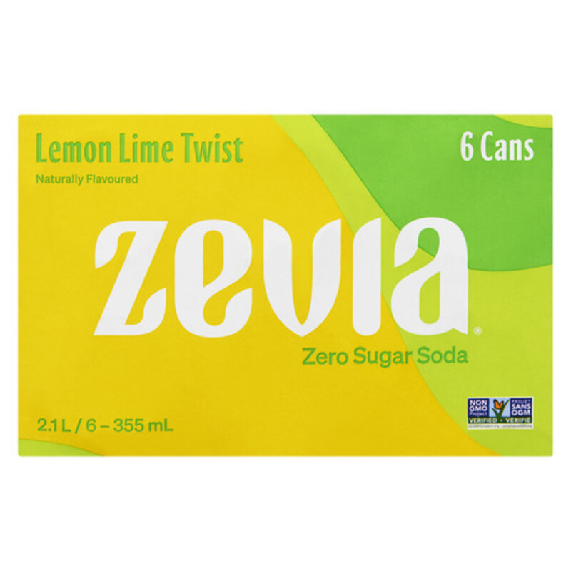 Zevia Zero Calorie Soda Twist Lemon Lime 6 x 355 ml (cans) - Voilà Online Groceries & Offers