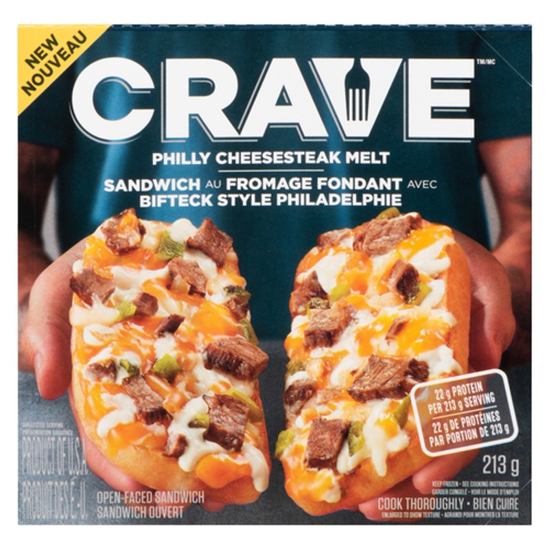 CRAVE Frozen Open-Faced Sandwich Melt Philly Cheesesteak 213 g - Voilà ...