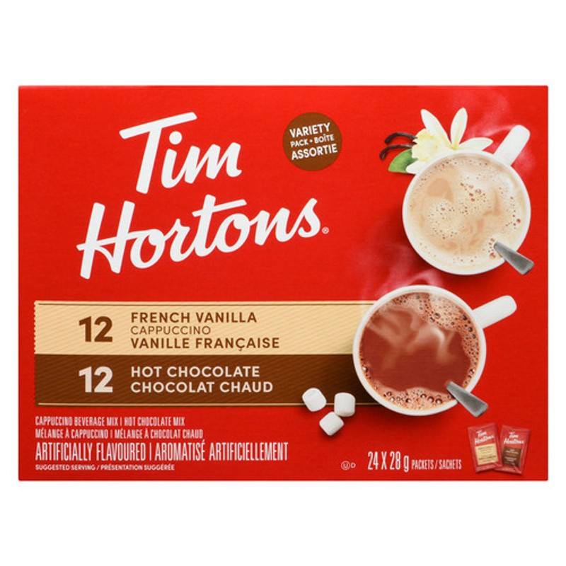 Tim Hortons Packets Hot Chocolate French Vanilla Cappuccino 24 x 28 g ...