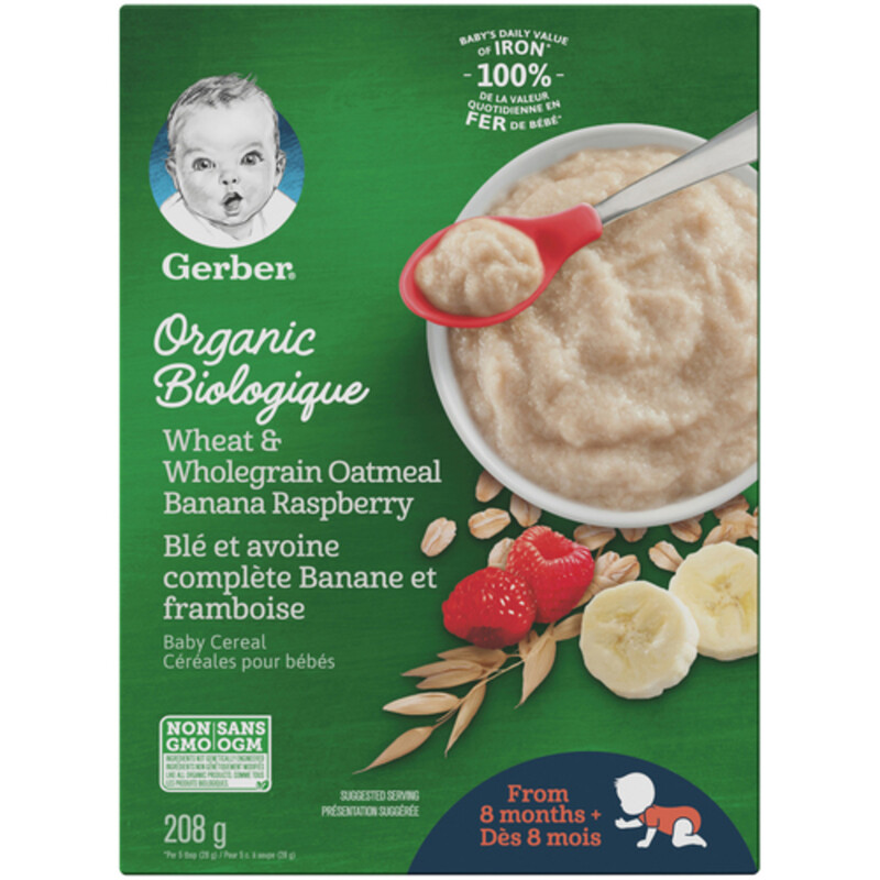 Gerber Organic Baby Cereal Wheat & Wholegrain Oatmeal Banana ...