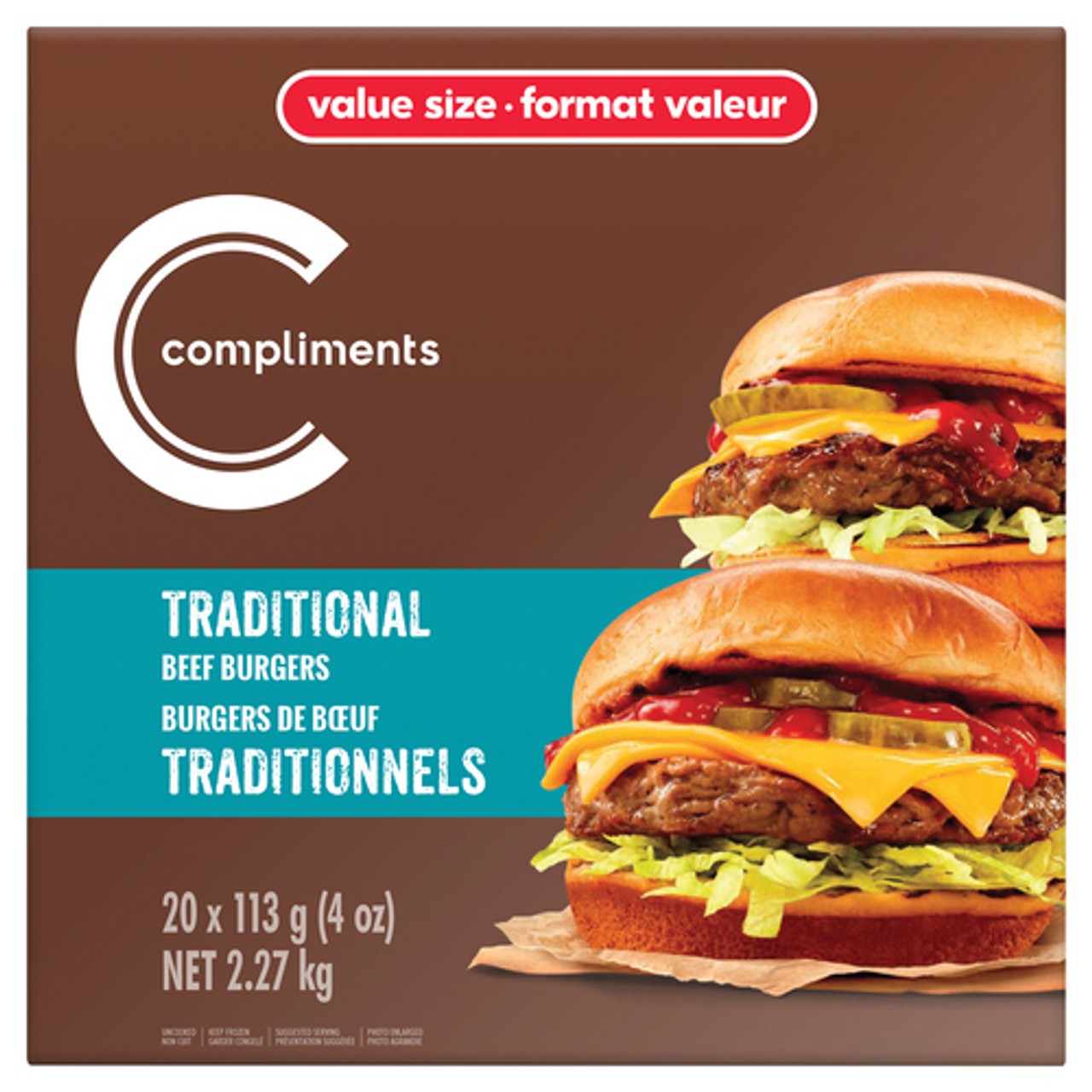 Compliments Frozen Beef Burger Traditional 20 Patties 2.27 kg - Voilà ...