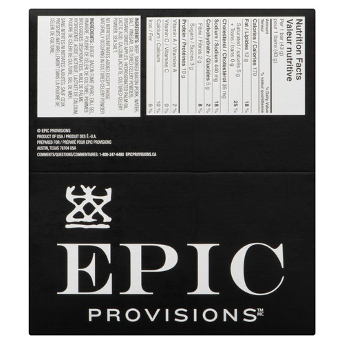 Epic Provisions Gluten-Free Bars Beef Apple + Uncured Bacon 12 x 43 g ...
