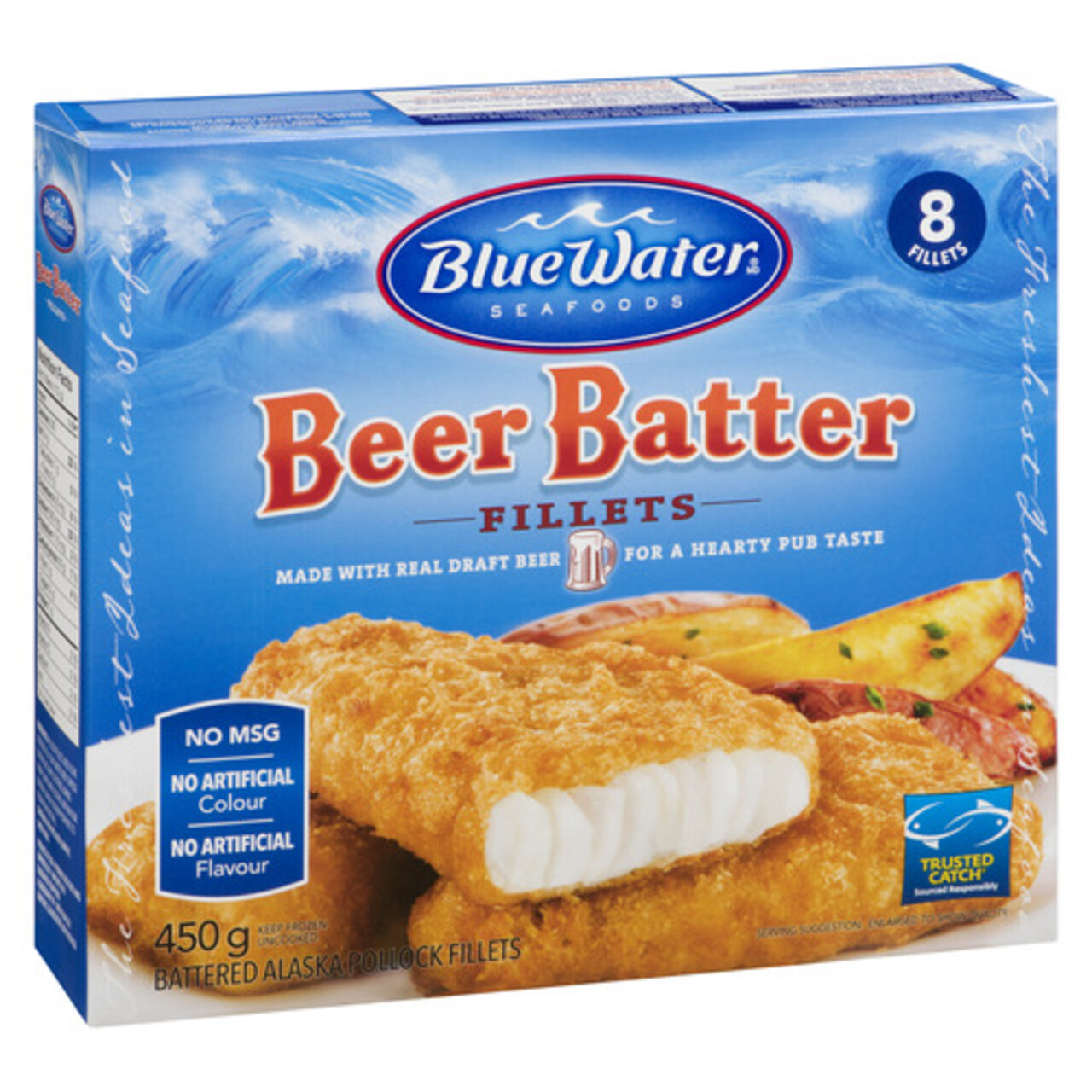 BlueWater Seafoods Frozen Alaska Pollock Fillets Beer Battered 450 g ...