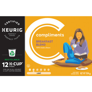 Compliments Coffee Pods Breakfast Blend Light Roast 12 K-Cups 114 g ...