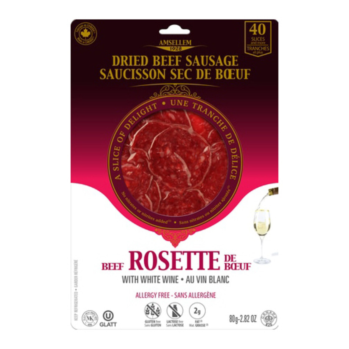 Amsellem Gluten-Free Dry Beef Sausage Rosette With White Wine 80 g ...