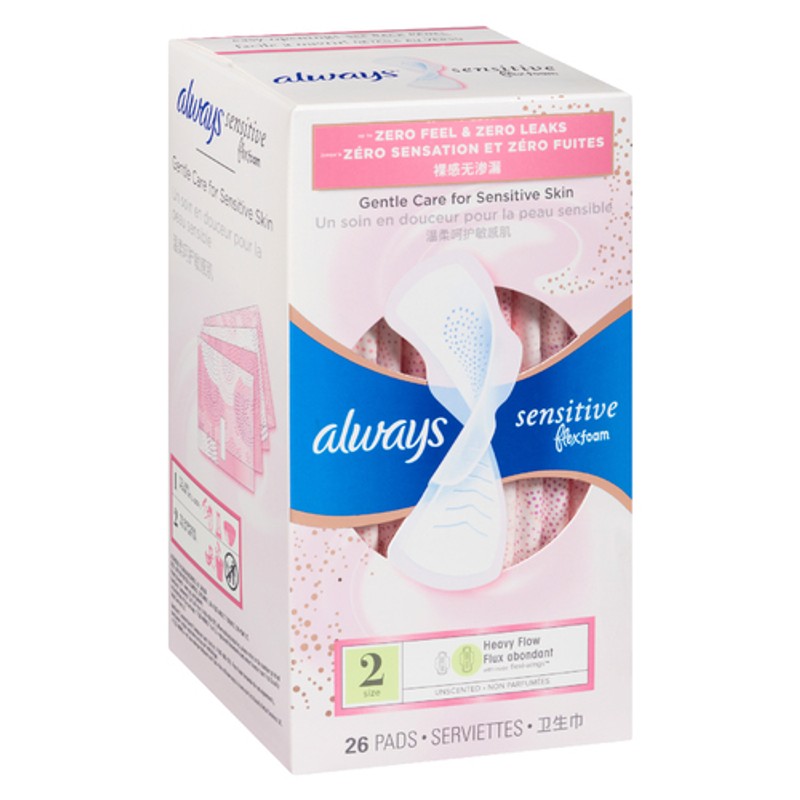 Always Sensitive Flex Foam Pads Heavy Flow Size 2 With Wings 26 Count ...