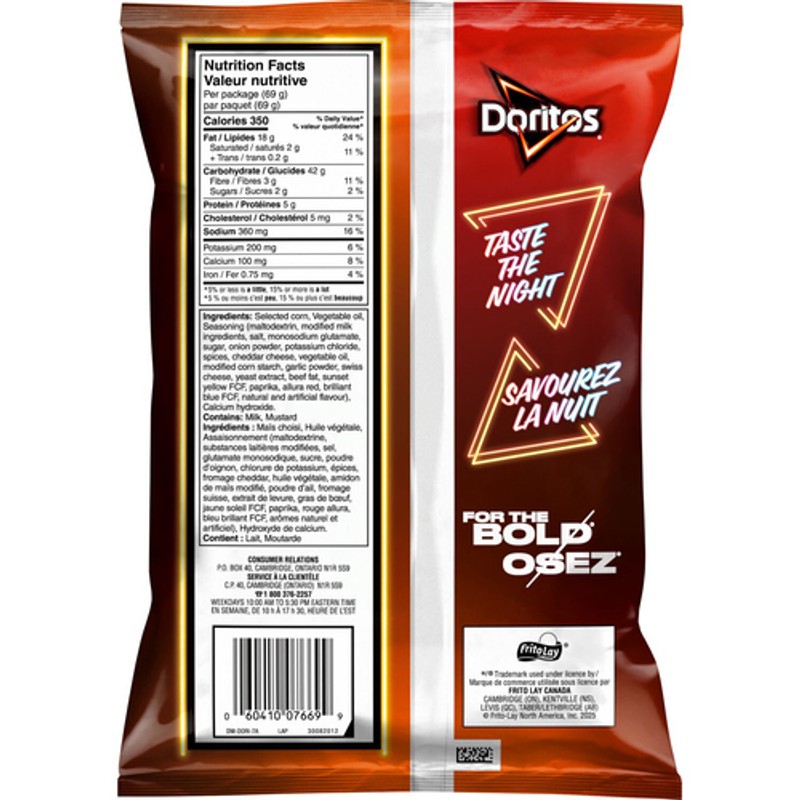 Doritos Late Night Sizzlin' Tortilla Chips Cheeseburger Flavoured 69 g ...