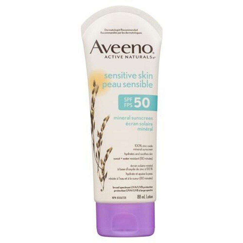 Aveeno Active Naturals Mineral Sunscreen Lotion Sensitive Skin SPF 50 ...