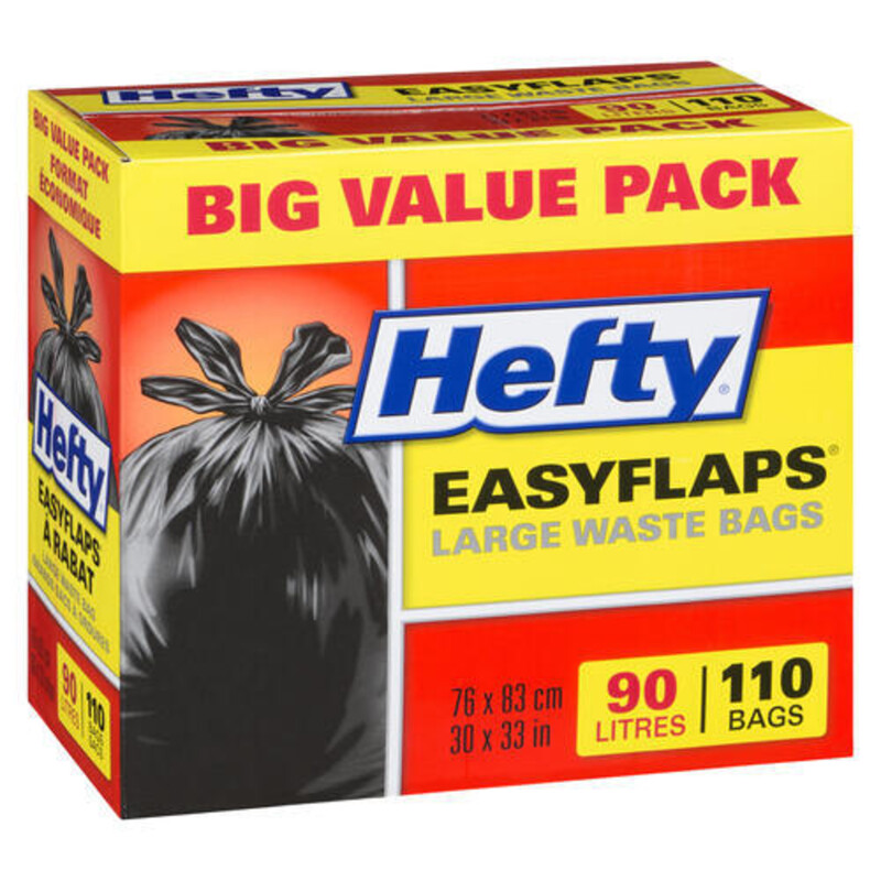 Hefty Easy Flap Waste Bags Black 90L Large 110 Count - Voilà Online ...