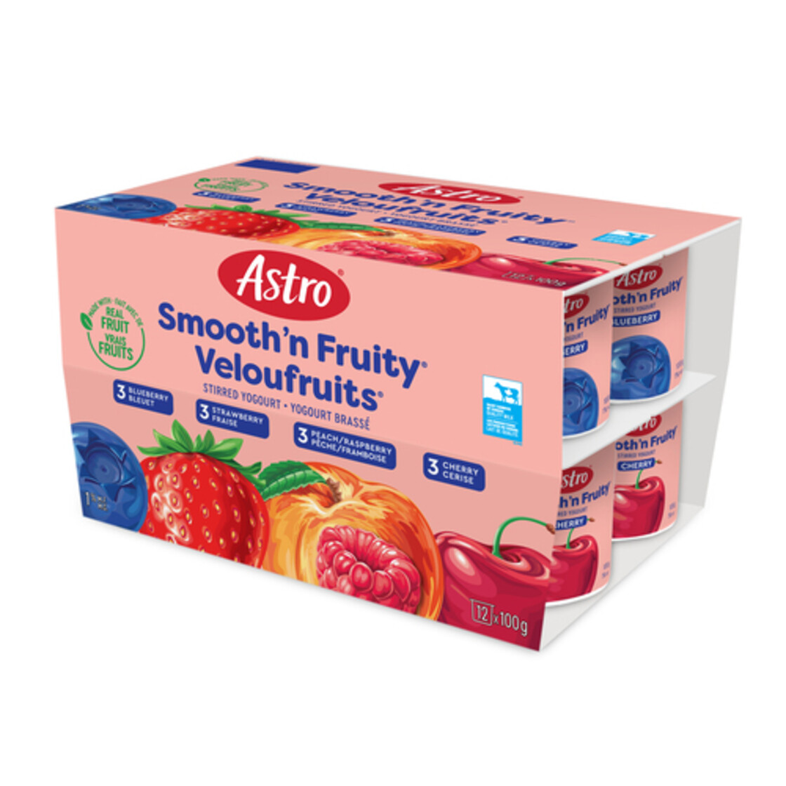 Astro Smooth 'n Fruity Yogurt Strawberry, Blueberry, Cherry 1% 12 x 100 ...