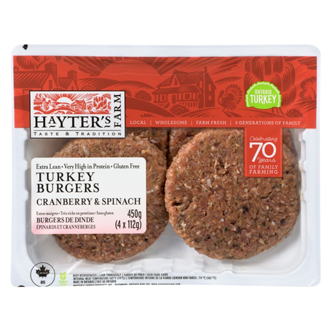 Hayter's Farm Turkey Burgers Spinach & Cranberry 4 x 112 g - Voilà ...