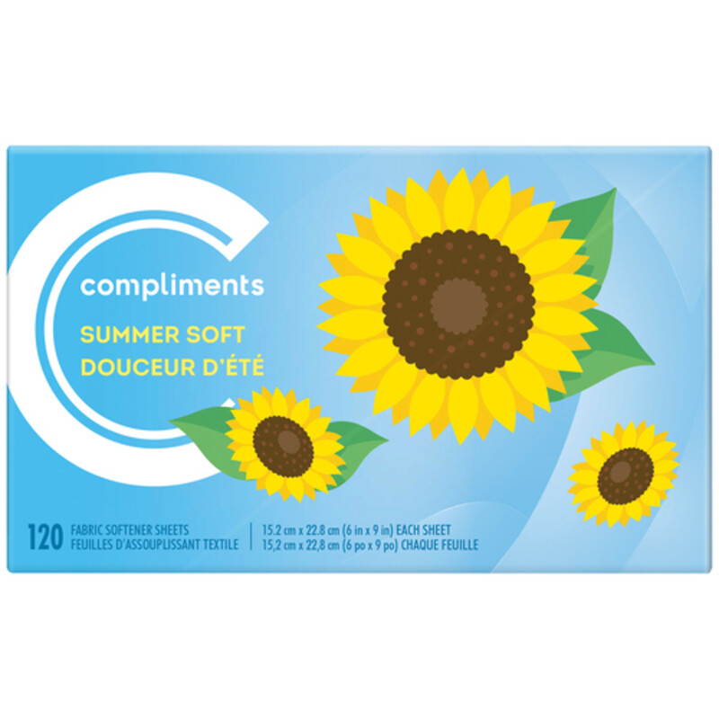 Compliments Fabric Softener Sheets Summer Soft 120 Sheets - Voilà ...