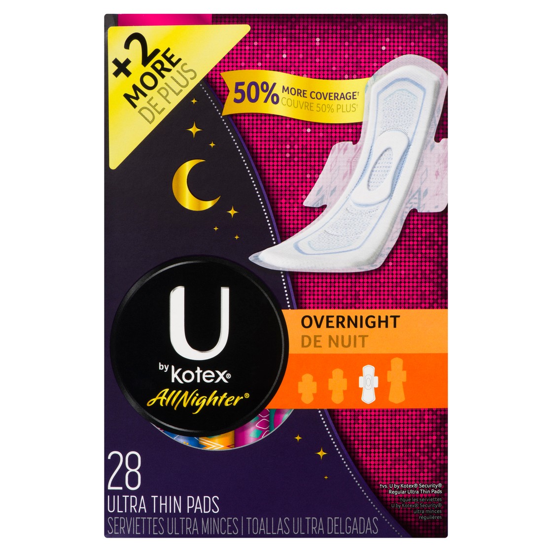 U by Kotex All Nighter Ultra Thin Pads Overnight With Wings 28 Count ...