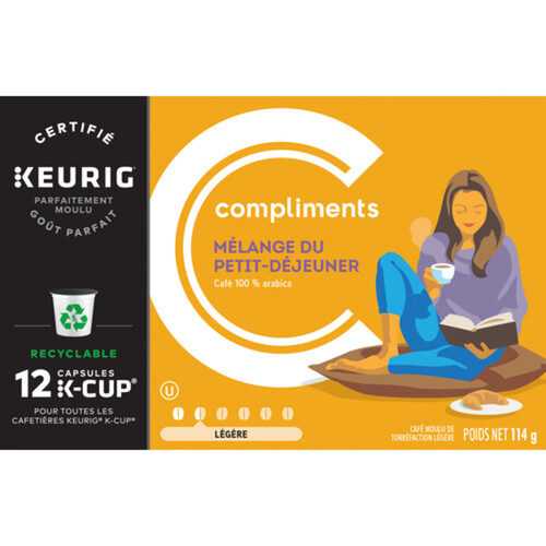 Compliments Coffee Pods Breakfast Blend Light Roast 12 K-Cups 114 g ...