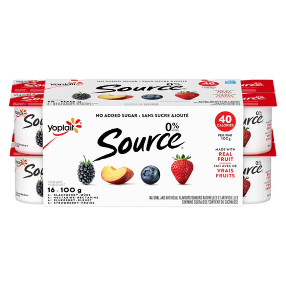 Yoplait Source 0% Smooth Traditional Yogurt Cups Variety Pack 16 x 100 ...