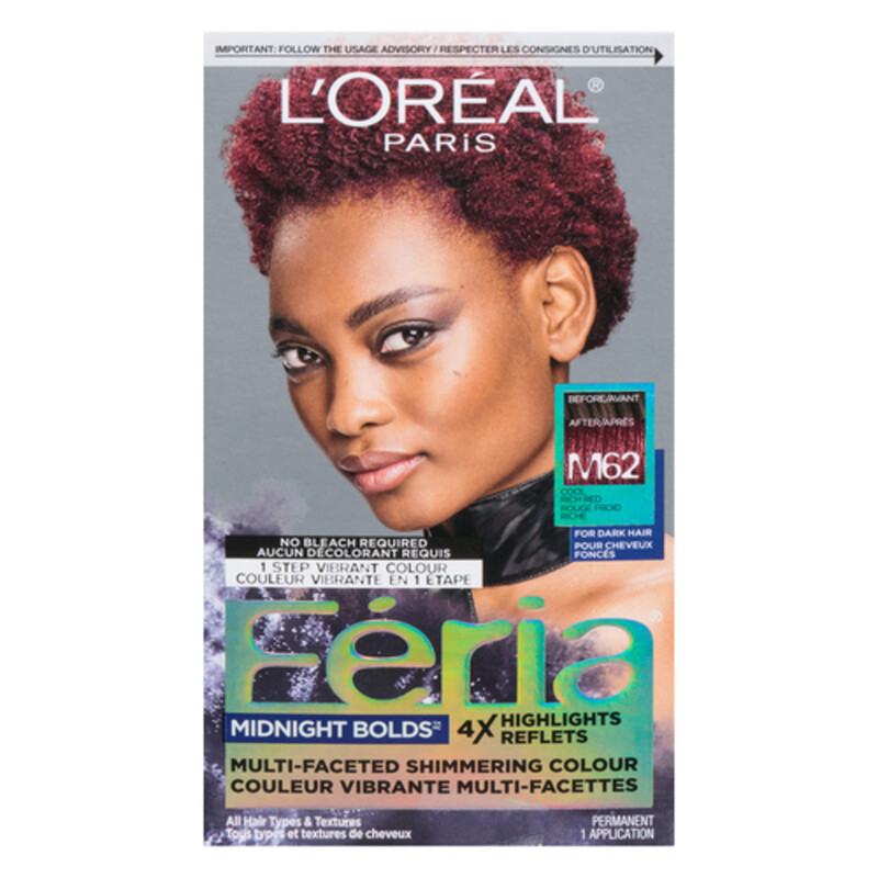 L'Oréal Hair Colour Féria Midnight Bolds M62 Cool Rich Red 1 Box ...