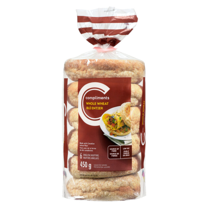 Compliments Whole Wheat English Muffins 6 Pack - Voilà Online Groceries ...