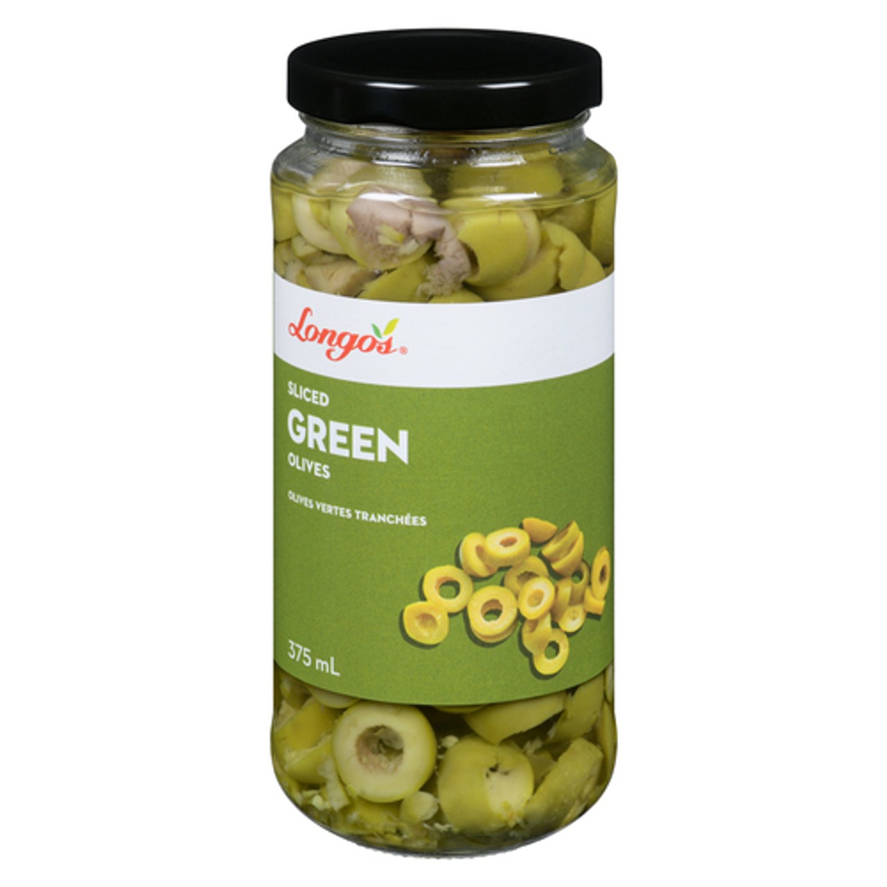Longo's Green Olives Jar Sliced 375 ml - Voilà Online Groceries & Offers