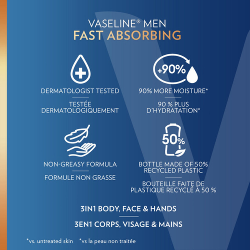 Vaseline Men 3in1 Body Face & Hands Fast Absorbing Body Lotion 600 ml ...