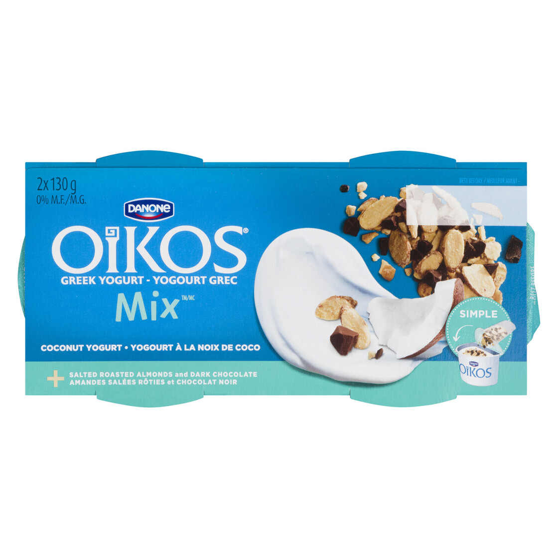 Oikos Greek Yogurt Coconut & Salted Roasted Almonds & Dark Chocolate 2 ...
