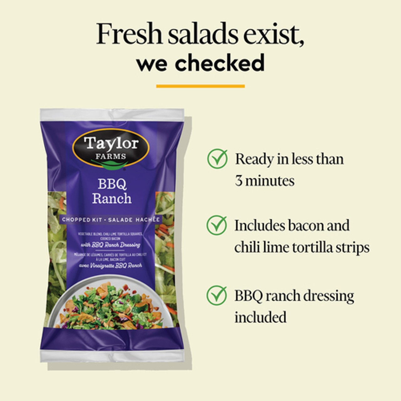 Taylor Farms Chopped Salad Kit BBQ Ranch 377 g - Voilà Online Groceries ...