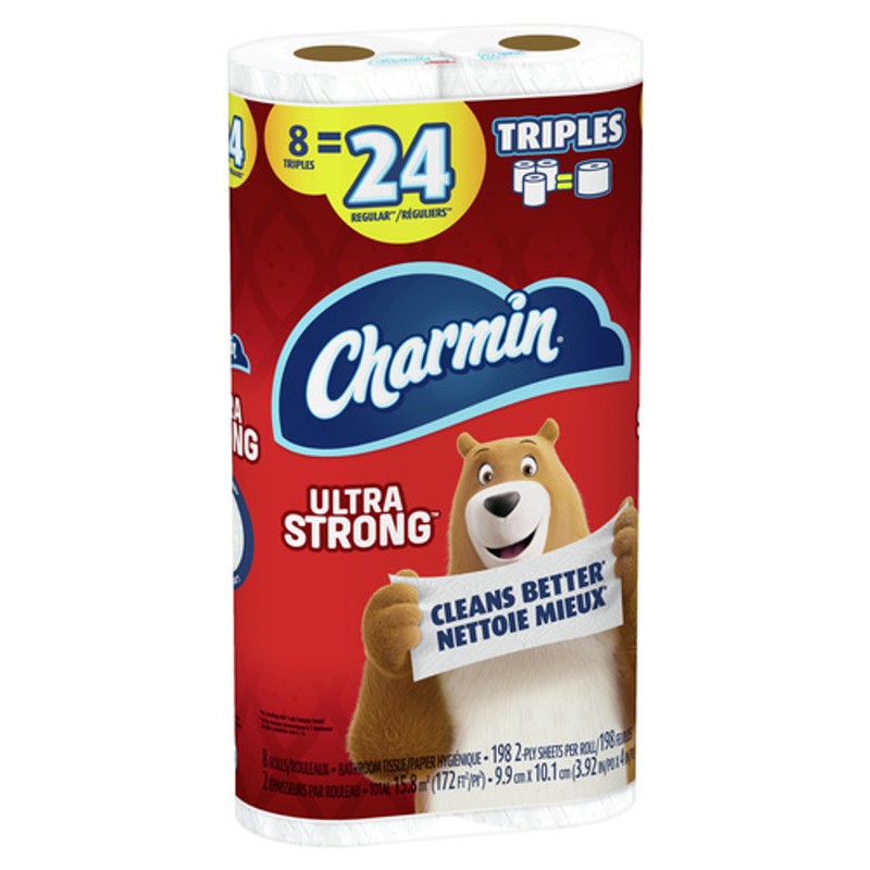 Charmin Toilet Paper Ultra Strong 2-Ply 8 Triple Rolls x 198 Sheets ...