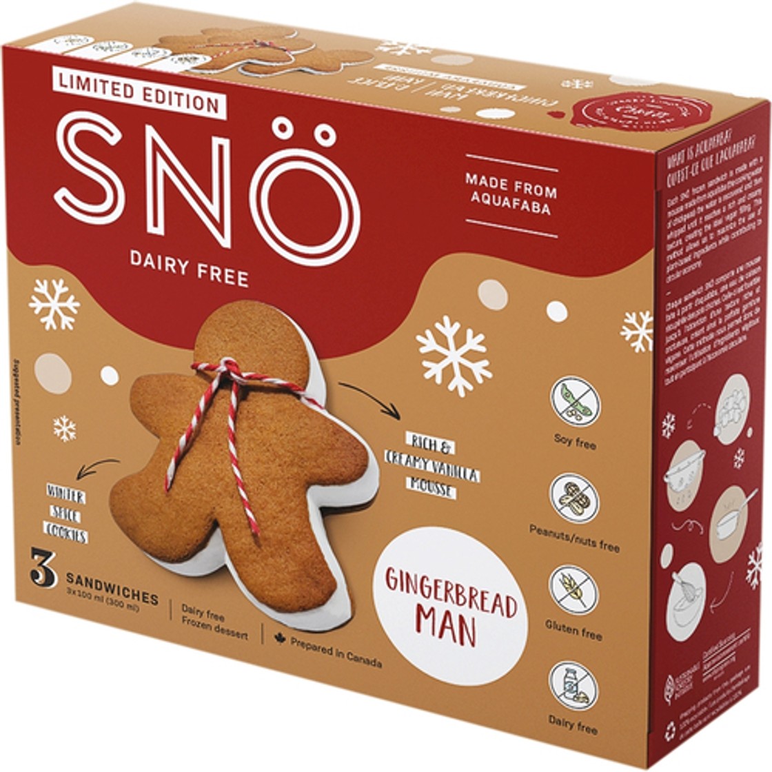 SNO Vegan Dairy Fee Gingerbread Man Sandwich Frozen Dessert 3 x 100 ml ...