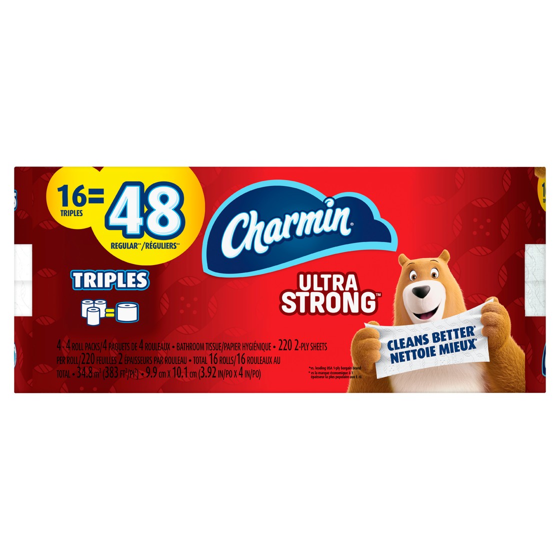 Charmin Toilet Paper Ultra Strong 2-Ply 16 Triple Rolls x 220 Sheets ...