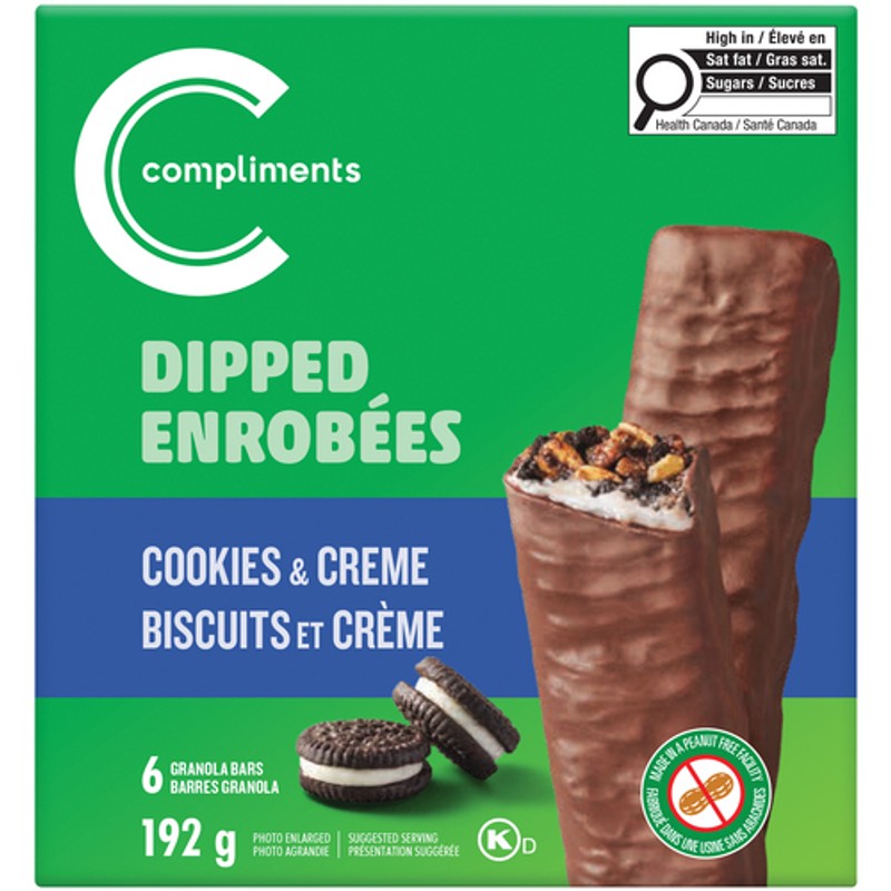 Compliments Peanut-Free Dipped Granola Bar Cookies & Cream 192 g ...